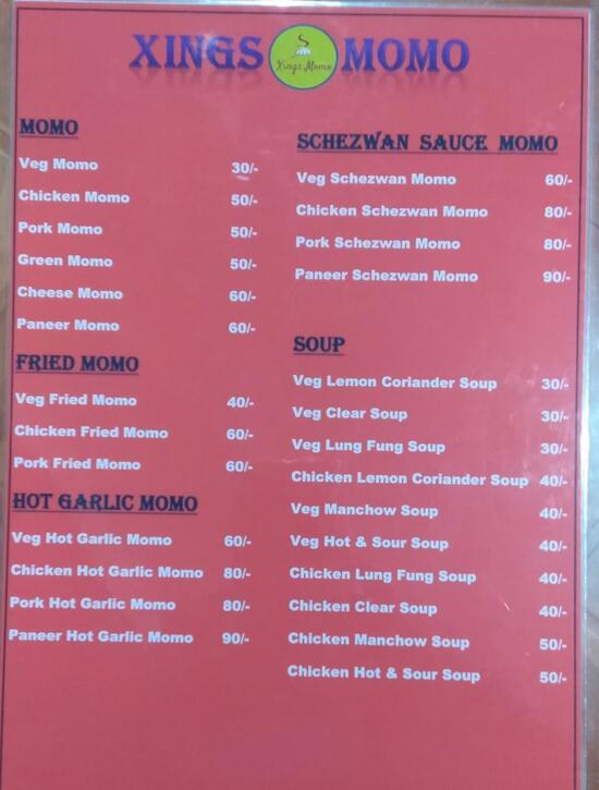 Menu at XINGS Momo House, Pathsala