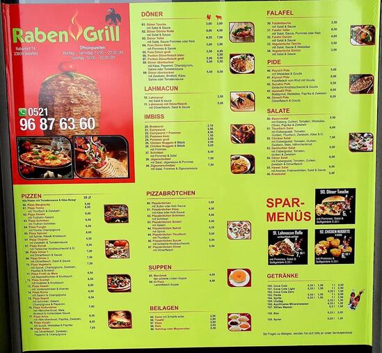 Menu at Raben Grill restaurant, Bielefeld