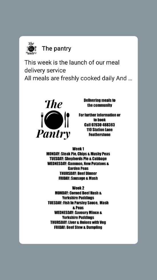 Menu at The pantry cafe, Featherstone